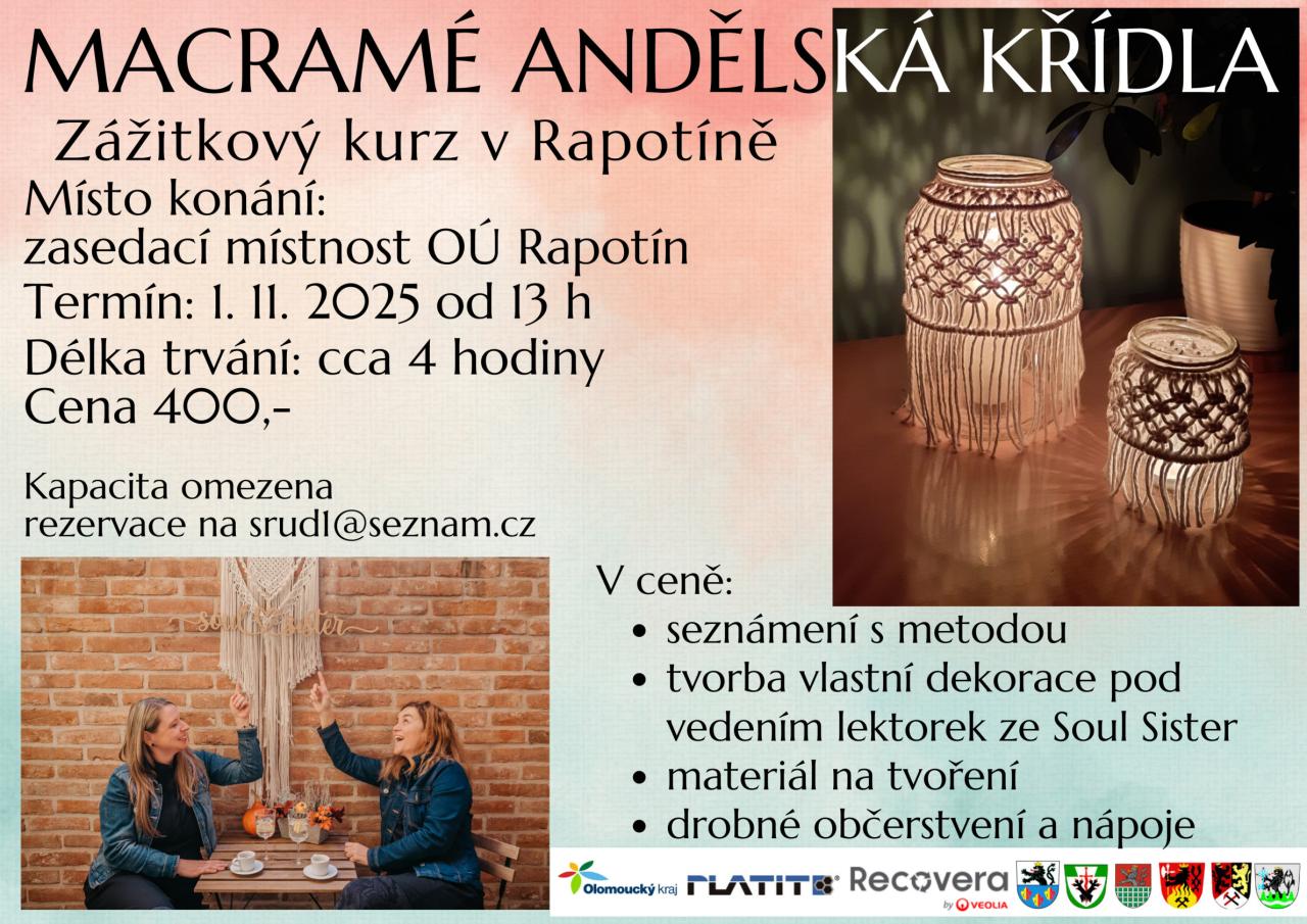 Zážitkový kurz Macramé – Andělská křídla - Oficiální stránky obce Rapotín